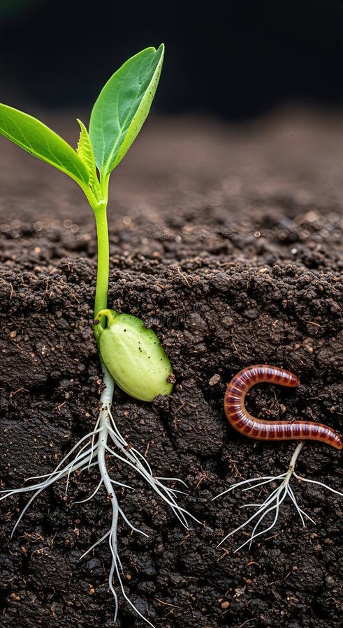 Earth Layers Display Young Plant Seedling Growth, Seed, Root System ...