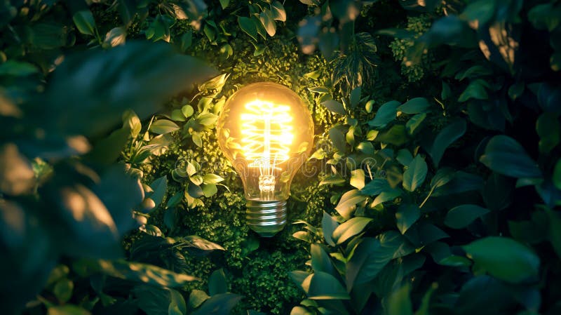 Earth Lightbulb Surrounded by Greenery Illustrating Eco-friendly Stock ...