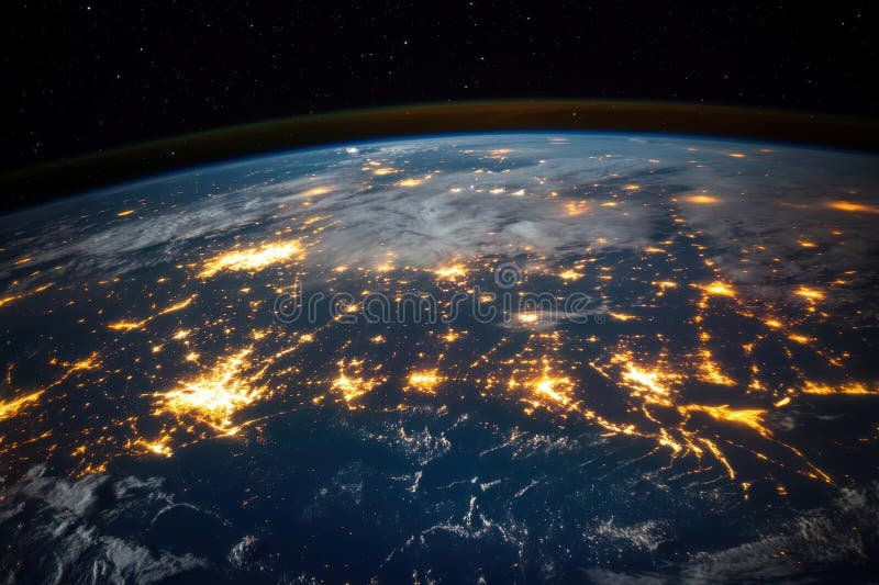 Earth Lights Shine Brightly at Night, Seen from Space with Global ...
