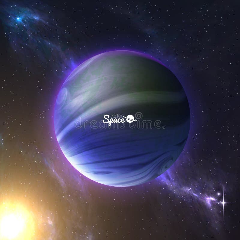 Earth-like Planet and the Sun Behind on Space Background. Exoplanet ...