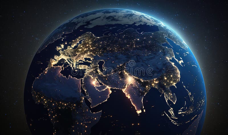 The Earth is Lit Up at Night with Lights of Cities Stock Illustration ...