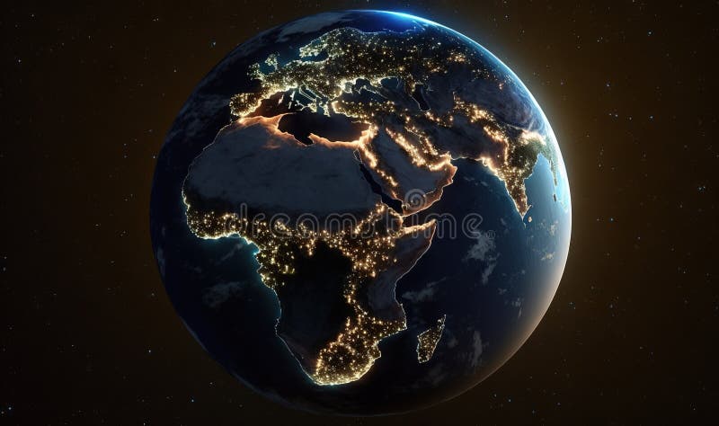 The Earth is Lit Up at Night with Lights of Cities Stock Illustration ...