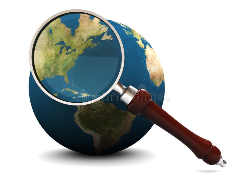 GLOBE with MAGNIFY GLASS stock illustration. Illustration of earth ...