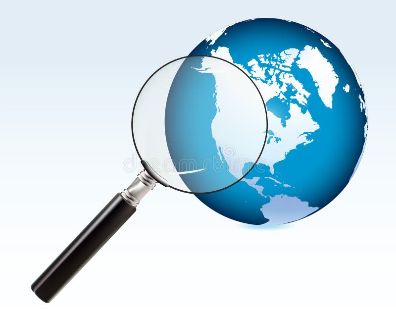 Earth with Magnifying Glass Outline Flat Icon Stock Vector ...