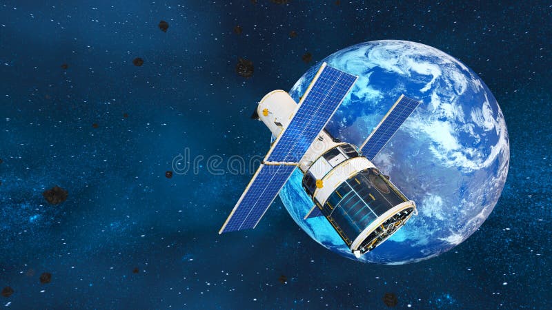 Earth and Man-made Satellite Stock Illustration - Illustration of body ...