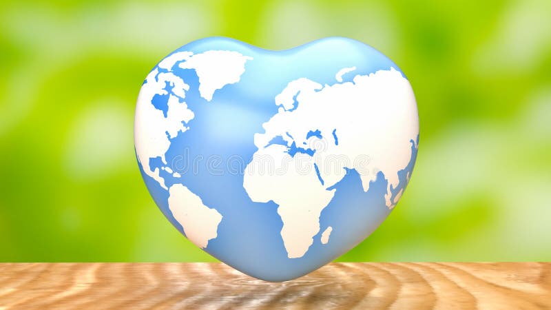The Earth Map on Heart for Eco Concept 3d Rendering Stock Illustration ...