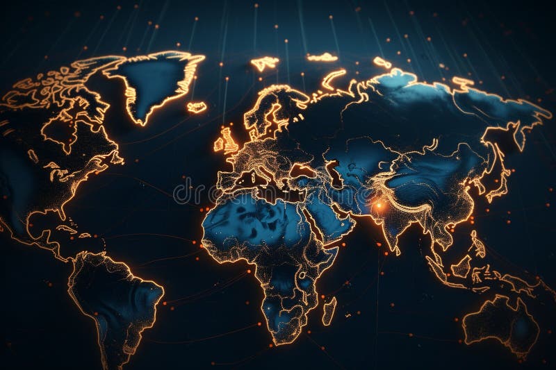 Earth Map Illustration with a Retro Scifi. Generative Ai Stock ...