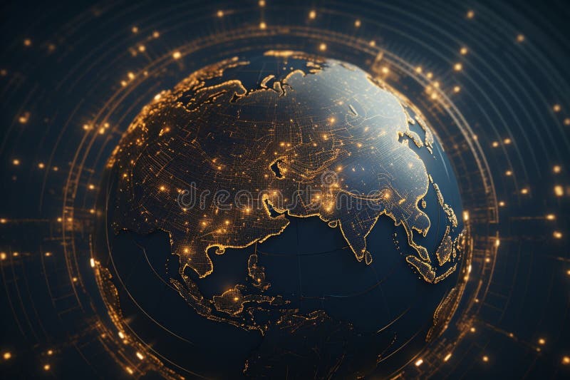 Earth Map Illustration with a Retro Scifi. Generative Ai Stock ...