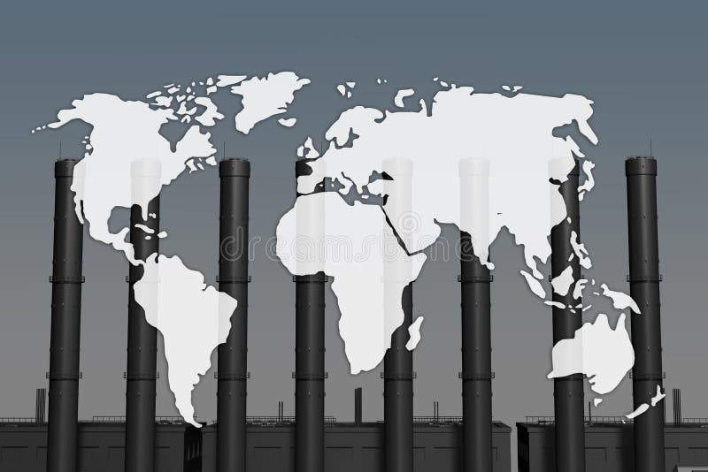 Earth Map Mockup on Black Pipes without Smoke with Clear Skies Stock ...