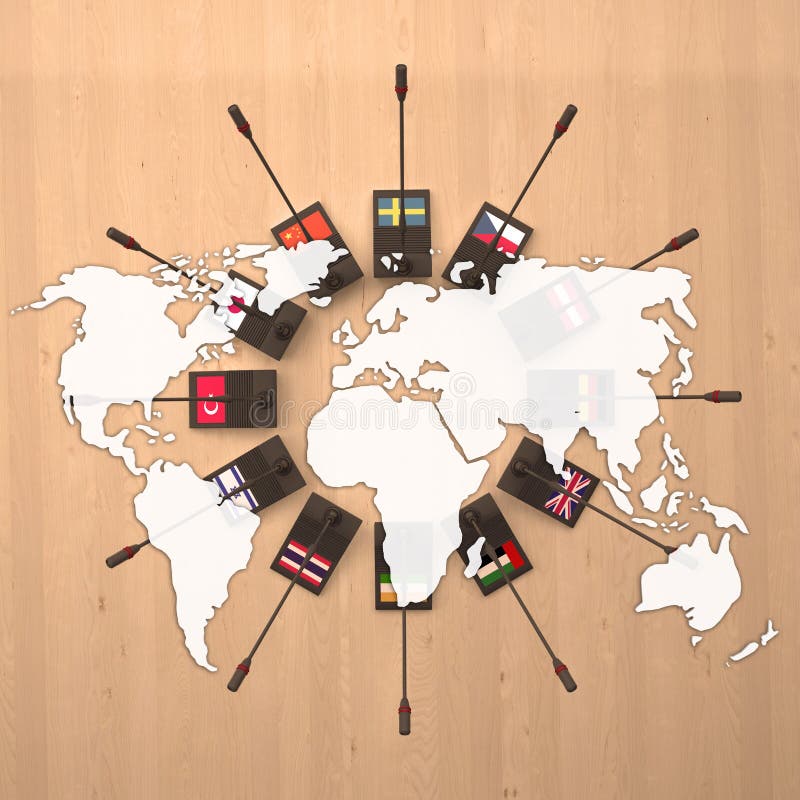 Earth Map Mockup on Microphones with Flags of Different Countries ...