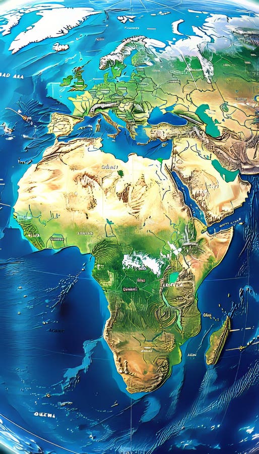 Earth Map with Physical Features Overlay on Satellite Image for ...