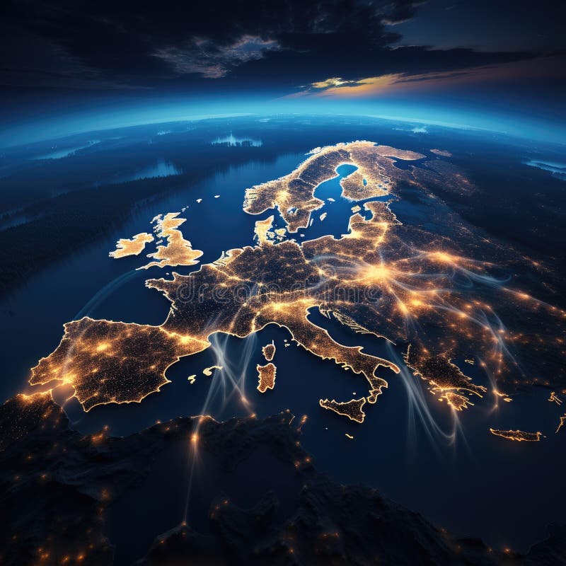 Earth Map from Space. Europe Map from Space Stock Photo - Image of ...