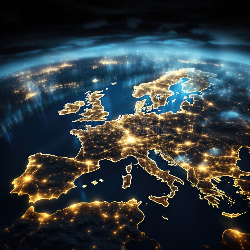 Earth Map from Space. Europe Map from Space Stock Photo - Image of ...