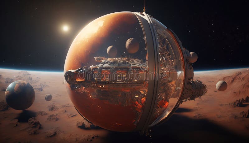 Earth, Mars and Space Ship in the Solar System. Technology and ...