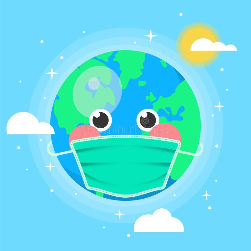 Cute Earth Character Wearing a Surgical Mask. Stock Illustration ...