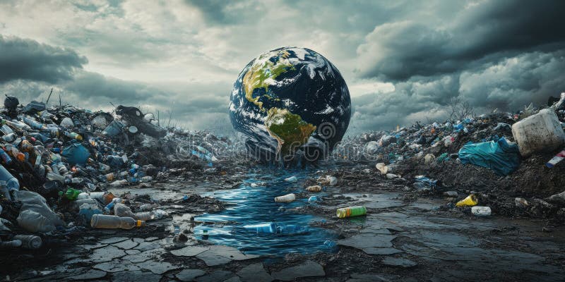 Earth Melting Amidst Pollution and Overflowing Waste Concept, Surreal ...