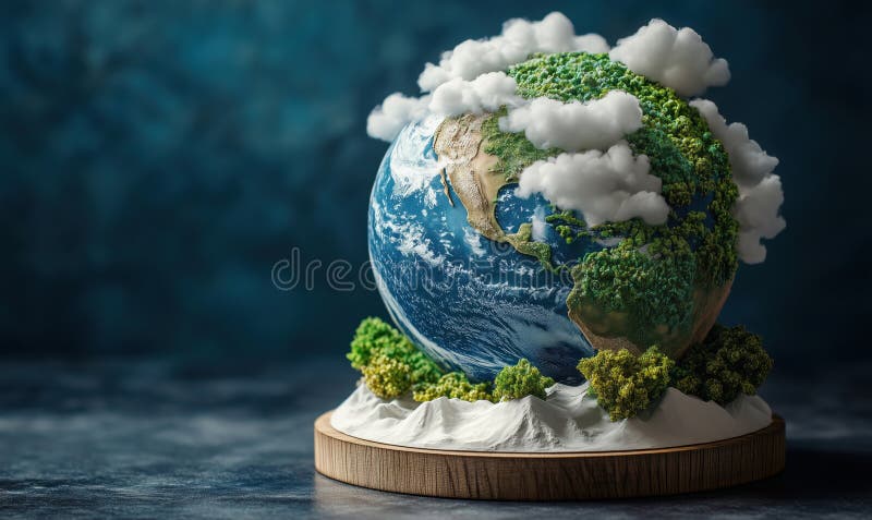 Earth Model with Lush Greenery and Clouds Showcasing Environmental ...