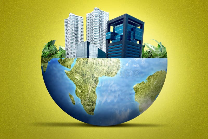 Earth with Modern Buildings and Skyscrapers Above it Stock Image ...