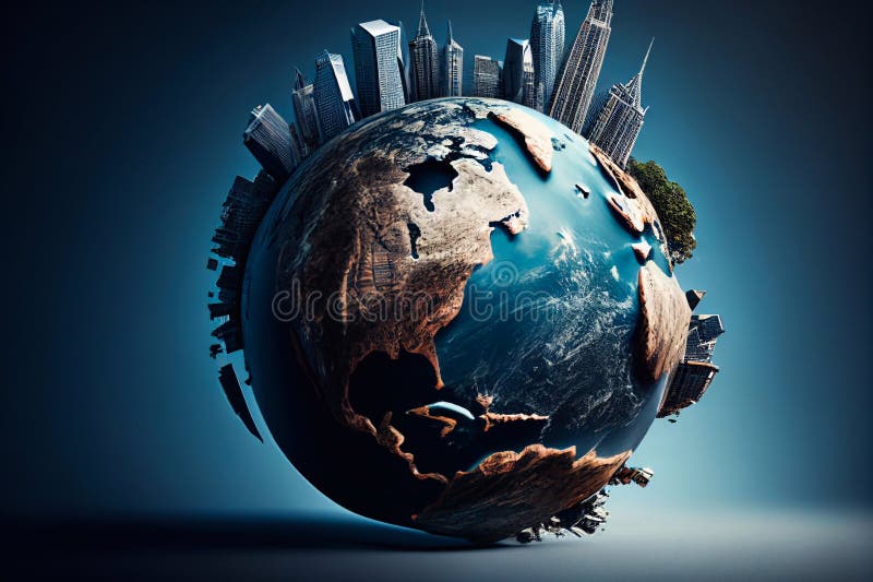 Earth with Modern Buildings and Skyscrapers Above it. Environment ...