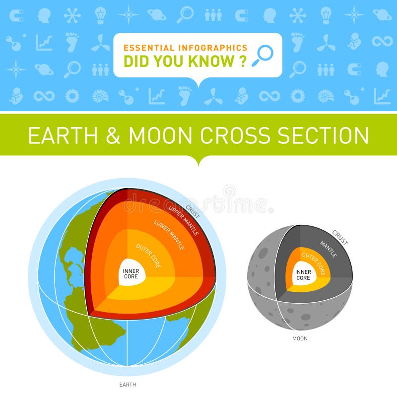 Earth and Moon Cross Section Infographic Stock Illustration ...
