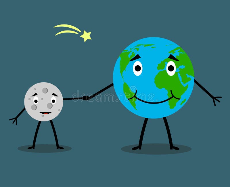 Earth and Moon Friends Characters Stock Vector - Illustration of smile ...