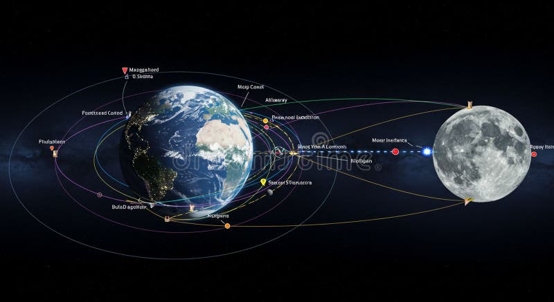 Earth and the Moon with Labeled Orbits and Locations. the Image ...