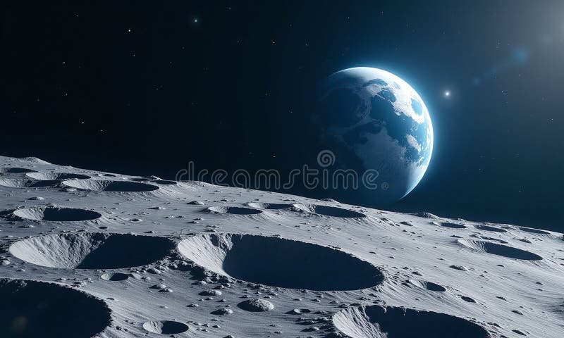 Earth from Moon Lunar Surface Craters Space View Stock Illustration ...
