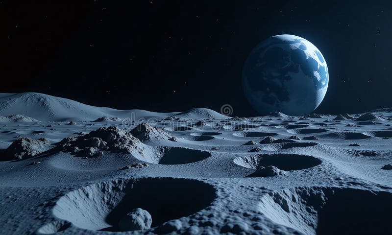 Earth from Moon Lunar Surface Craters Space View Stock Illustration ...