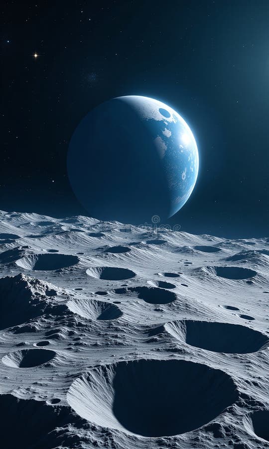 Earth from Moon Lunar Surface Craters Space View Stock Illustration - Illustration of sphere ...