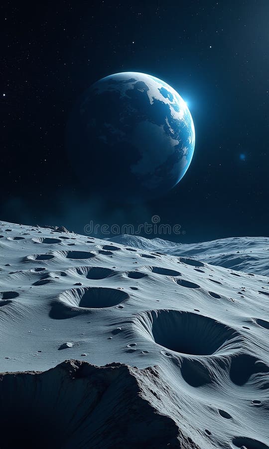 Earth from Moon Lunar Surface Craters Space View Stock Illustration ...
