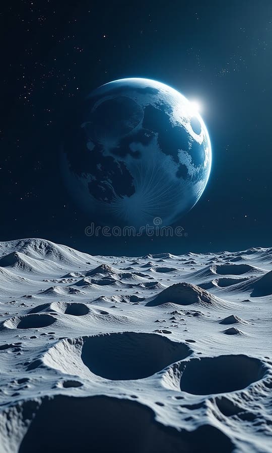 Earth from Moon Lunar Surface Craters Space View Stock Illustration ...