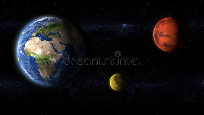 Earth Moon and Mars Planets Artwork Stock Illustration - Illustration ...