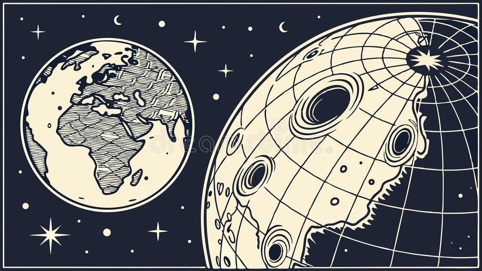 Earth and Moon Phases, Celestial Cycle and Lunar View Vector Design ...