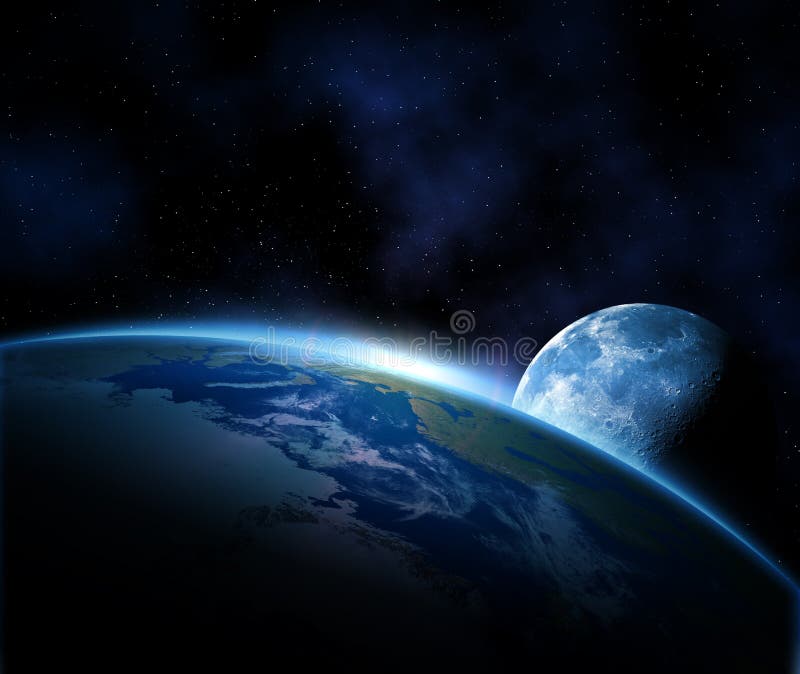 Earth and moon in space stock illustration. Illustration of night ...
