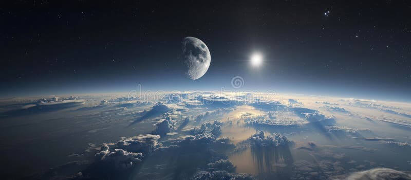 Earth and Moon in Space View Stock Image - Image of astronomy, solar ...