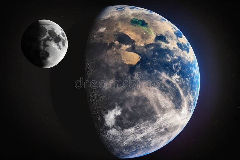 Earth and Moon Very Close, View from Space, Ai Stock Image - Image of ...