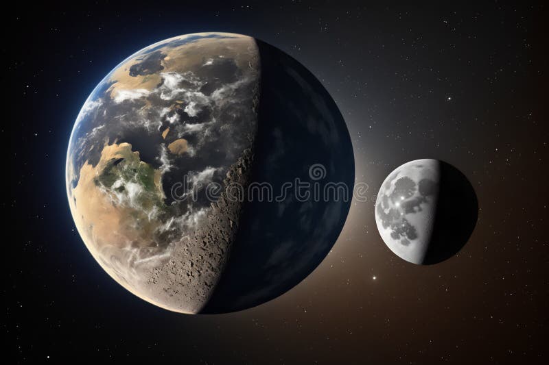 Earth and Moon Very Close, View from Space, Ai Stock Image - Image of ...