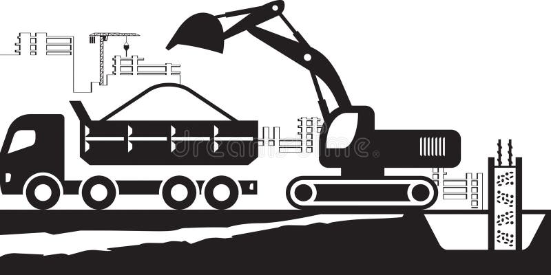 Earth Mover Loading Dump Truck on Construction Site Stock Vector ...