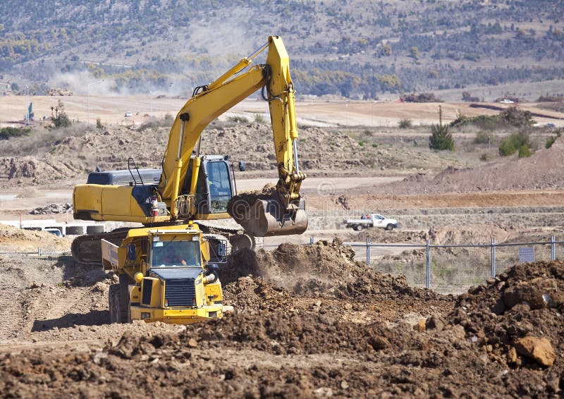 Earth Moving Excavator in Action Stock Photo - Image of landscaping ...
