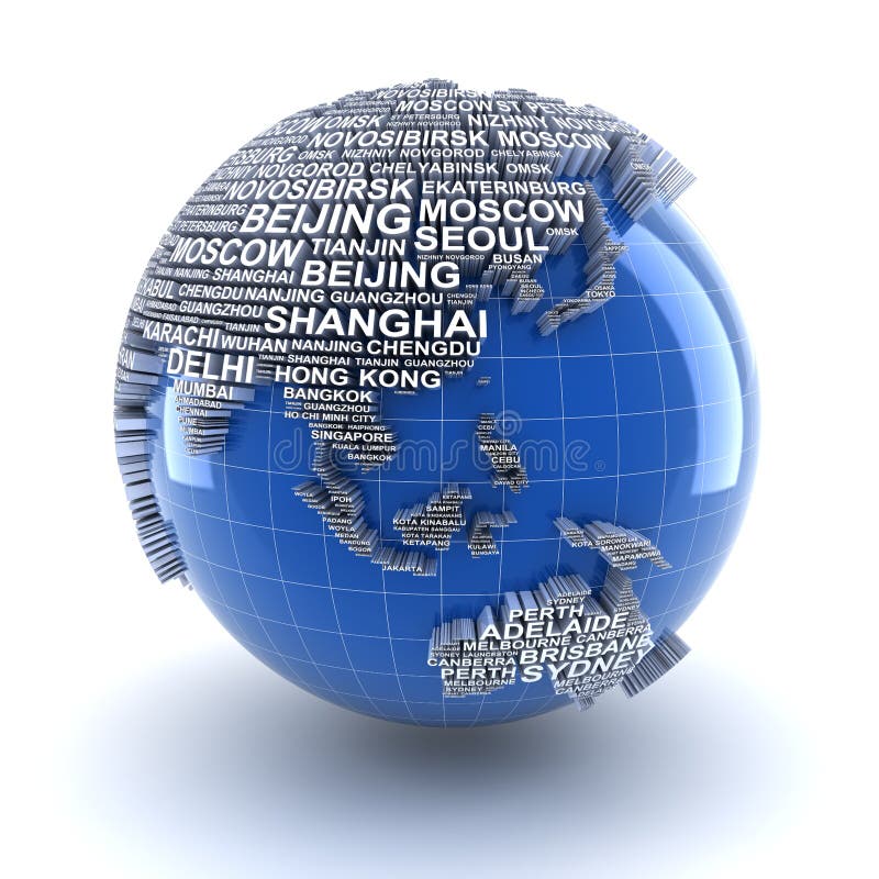 Earth with Names of Major Cities in the World Stock Illustration ...