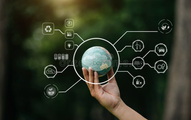 Earth in Nature`s Time in Hands with Energy Resource Icon. Earth Day ...