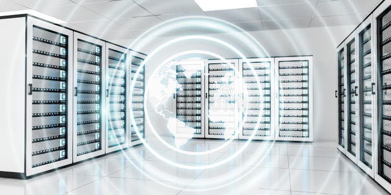 Earth Network Flying Over Server Room Data Center 3D Rendering Stock ...
