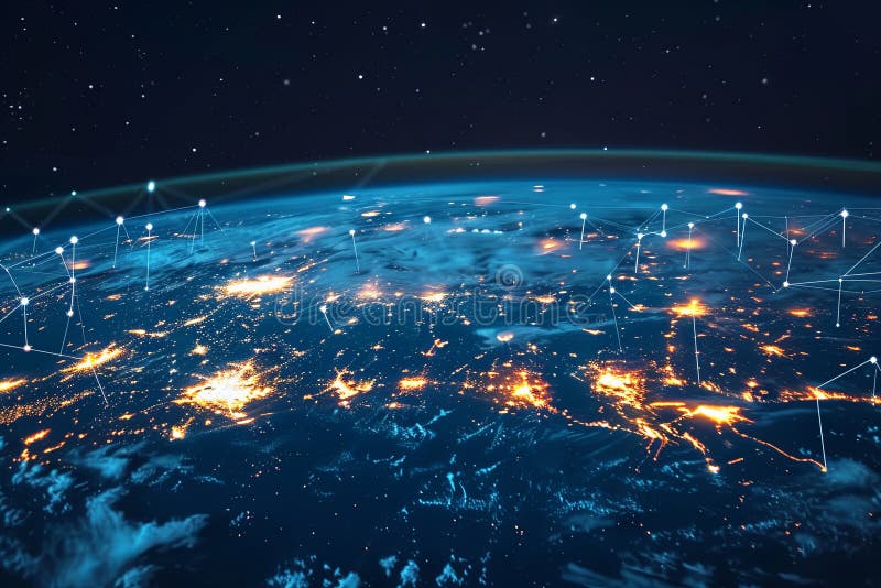 Earth with a Network of Lines Connecting the Cities. Concept of ...