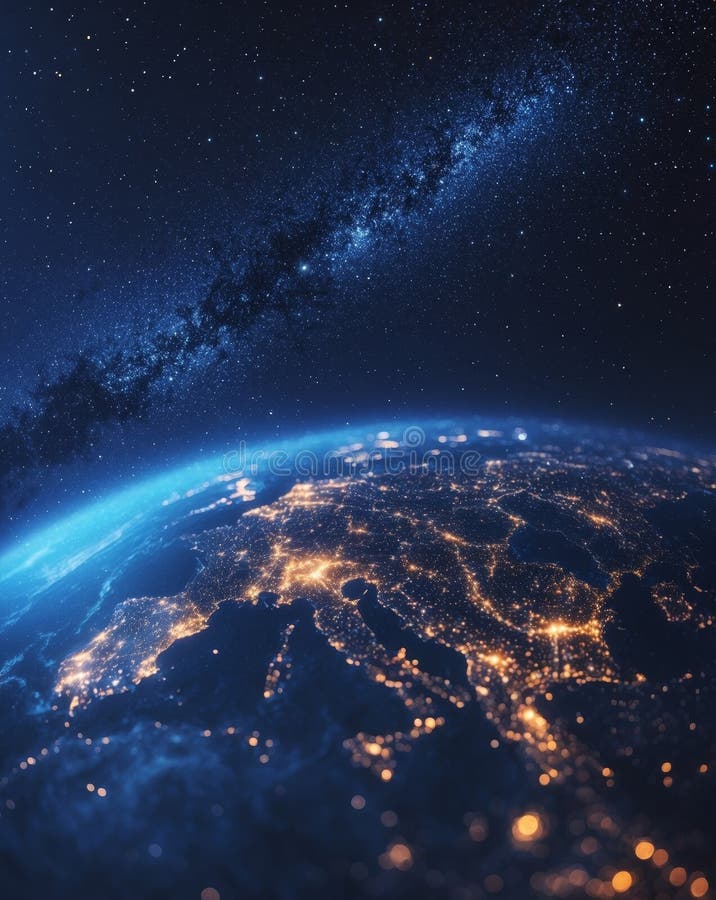 Earth at Night City Lights and Starry Cosmos Stock Image - Image of ...