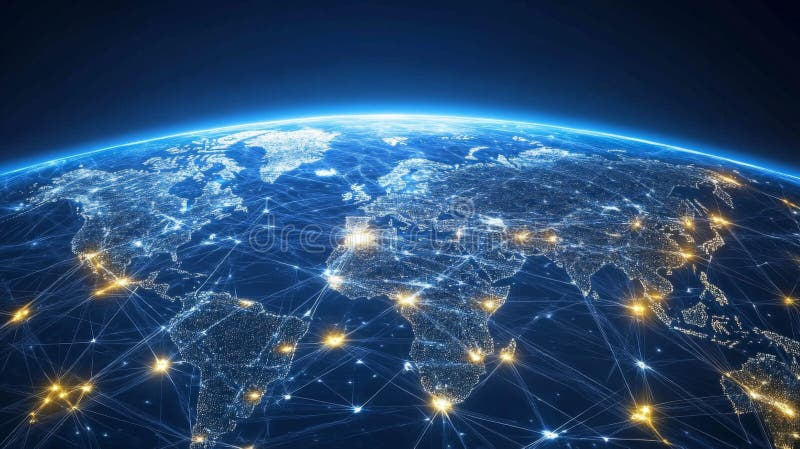 Earth at Night: Global City Lights Network Stock Illustration ...