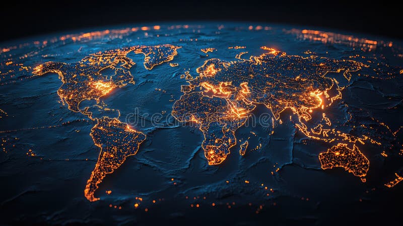 Earth at Night with Illuminated City Lights Stock Photo - Image of ...