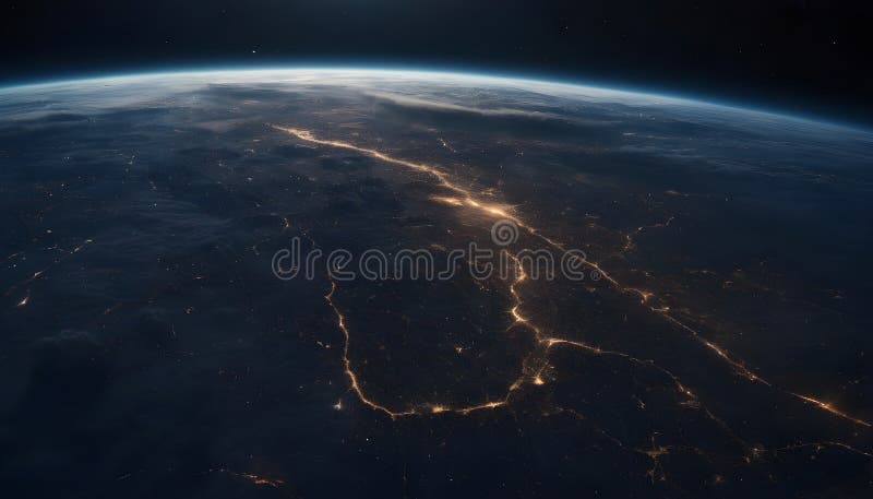 Earth at Night with Lights Shining from the Surface Stock Illustration ...
