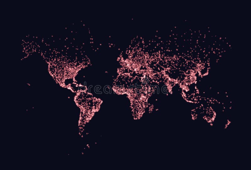 Earth Night Map. Vector Illustration of Cities Lights from Space. Dark ...