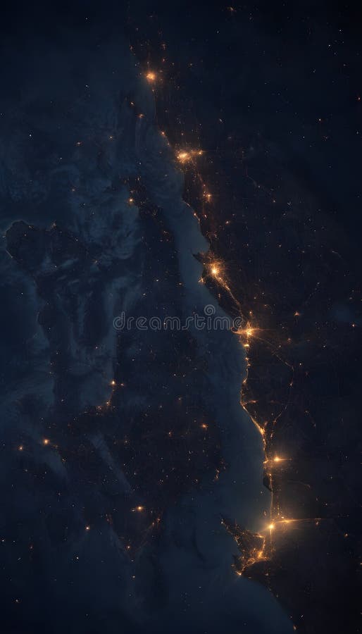 Earth from the Night Sky is Light Up by Lights Stock Illustration ...