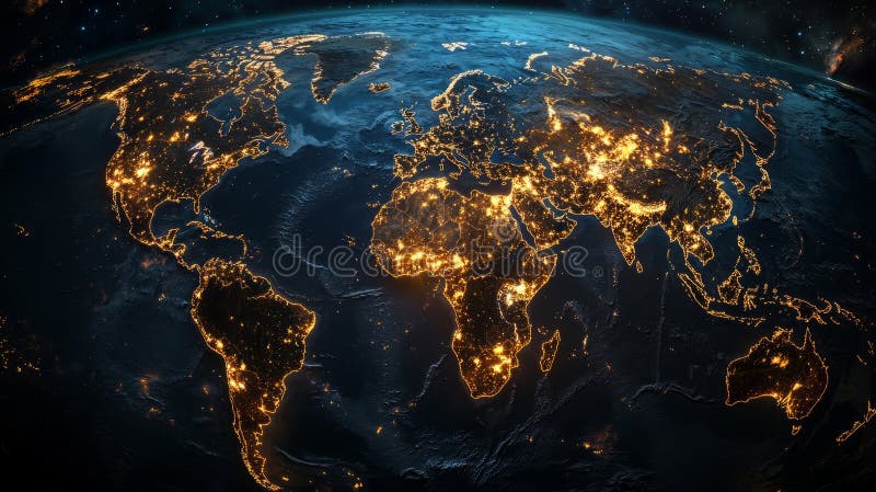Earth at Night from Space with City Lights Stock Photo - Image of ...